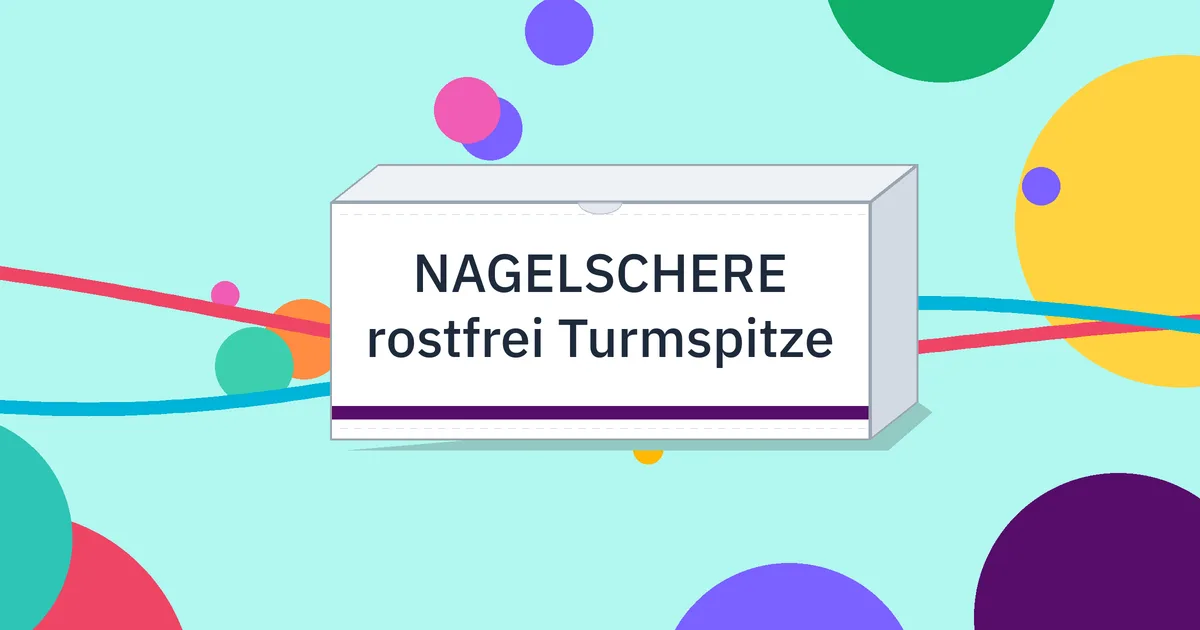 Symbolbild: Packung mit der Aufschrift NAGELSCHERE rostfrei Turmspitze (PZN 01504257) – Verfügbarkeit und Bezug in Apotheken in Frankfurt am Main