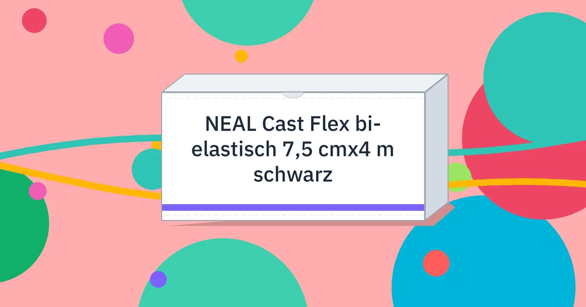 Symbolbild: Packung mit der Aufschrift NEAL Cast Flex bi-elastisch 7,5 cmx4 m schwarz (PZN 19530982) – Verfügbarkeit und Bezug in Apotheken in Frankfurt am Main