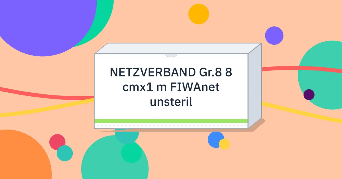 Symbolbild: Packung mit der Aufschrift NETZVERBAND Gr.8 8 cmx1 m FIWAnet unsteril (PZN 16501879) – Verfügbarkeit und Bezug in Apotheken in Frankfurt am Main