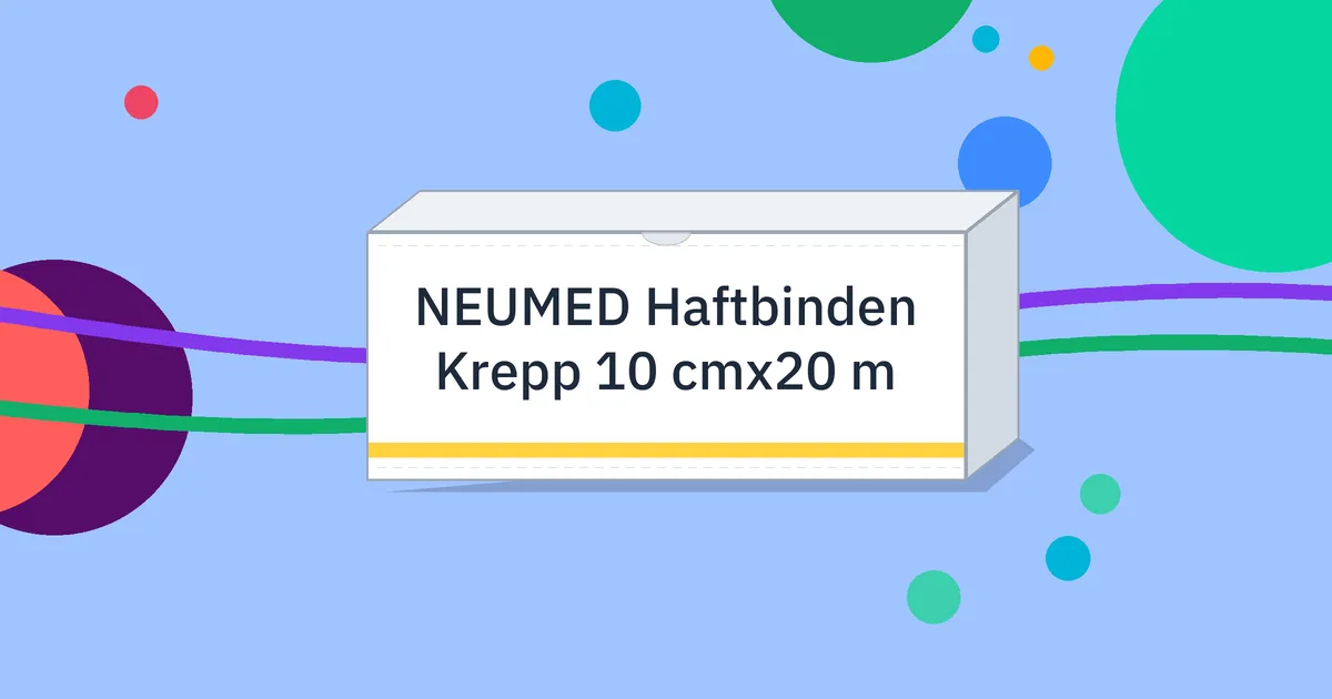 Symbolbild: Packung mit der Aufschrift NEUMED Haftbinden Krepp 10 cmx20 m (PZN 01920458) – Verfügbarkeit und Bezug in Apotheken in Frankfurt am Main
