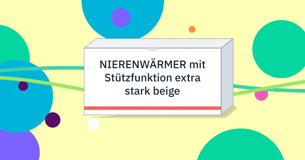 Symbolbild: Packung mit der Aufschrift NIERENWÄRMER mit Stützfunktion extra stark beige (PZN 18447724) – Verfügbarkeit und Bezug in Apotheken in Frankfurt am Main
