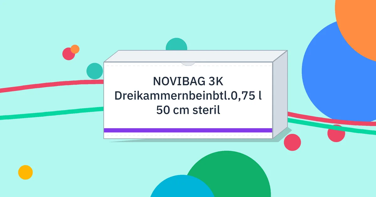 Symbolbild: Packung mit der Aufschrift NOVIBAG 3K Dreikammernbeinbtl.0,75 l 50 cm steril (PZN 16321640) – Verfügbarkeit und Bezug in Apotheken in Frankfurt am Main