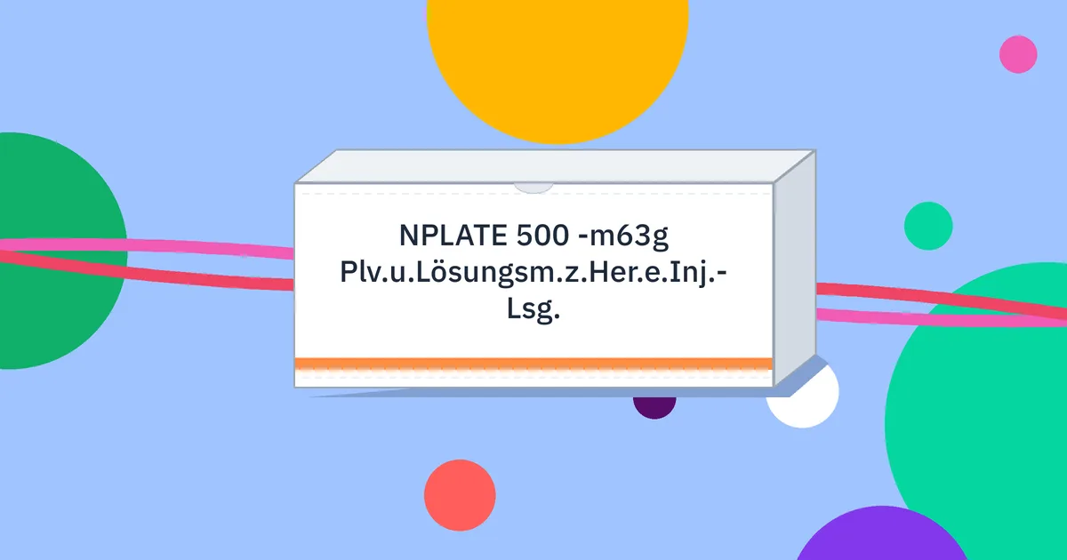 Symbolbild: Packung mit der Aufschrift NPLATE 500 -m63g Plv.u.Lösungsm.z.Her.e.Inj.-Lsg. (PZN 19535637) – Verfügbarkeit und Bezug in Apotheken in Frankfurt am Main
