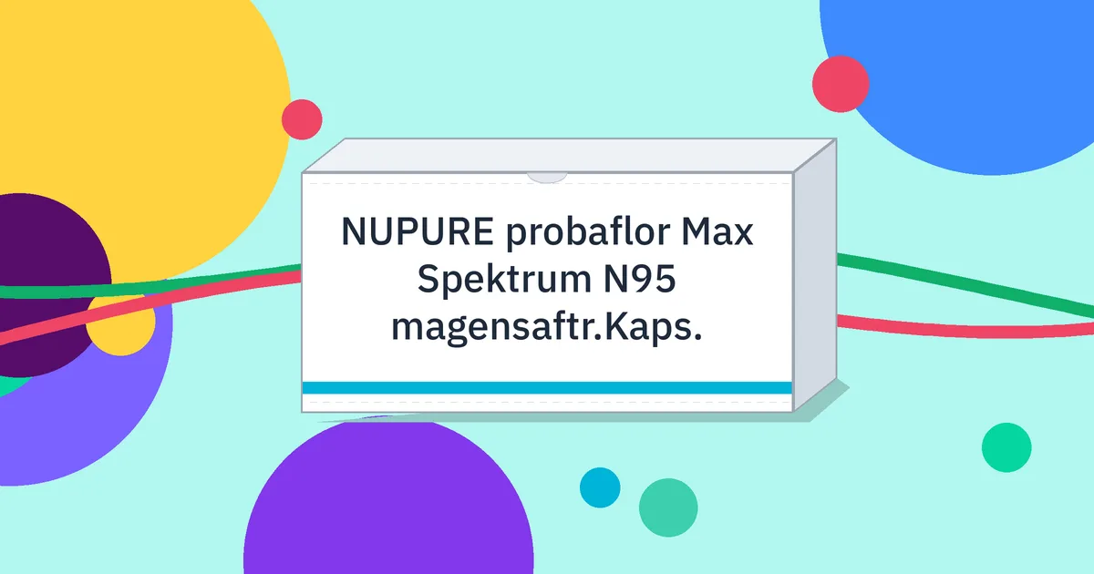 Symbolbild: Packung mit der Aufschrift NUPURE probaflor Max Spektrum N95 magensaftr.Kaps. (PZN 19290265) – Verfügbarkeit und Bezug in Apotheken in Frankfurt am Main