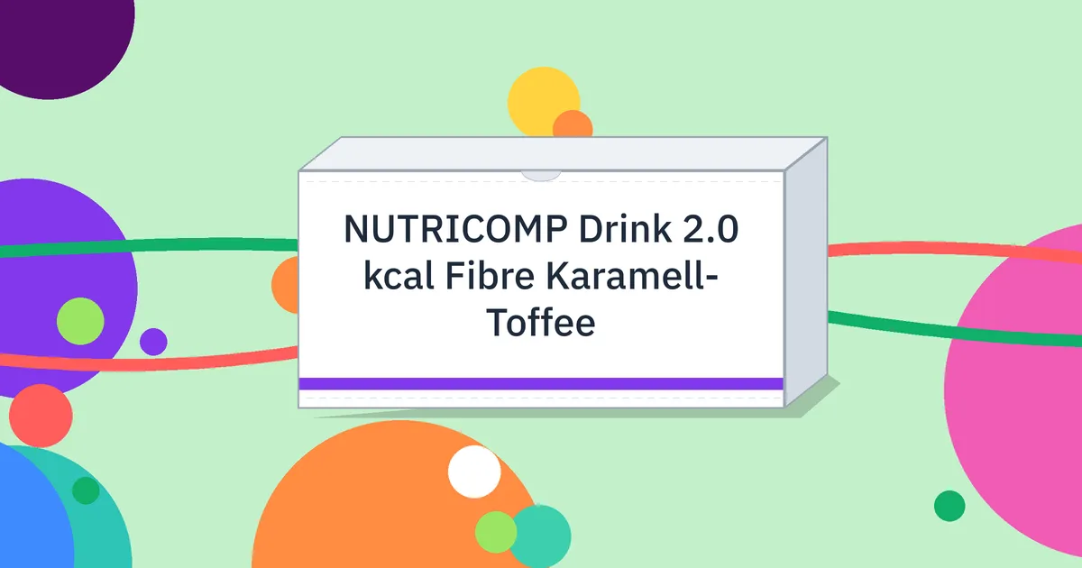 Symbolbild: Packung mit der Aufschrift NUTRICOMP Drink 2.0 kcal Fibre Karamell-Toffee (PZN 11137819) – Verfügbarkeit und Bezug in Apotheken in Frankfurt am Main