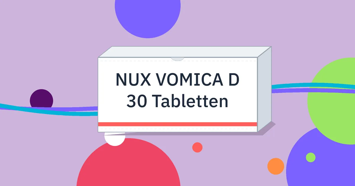 Symbolbild: Packung mit der Aufschrift NUX VOMICA D 30 Tabletten (PZN 02103632) – Verfügbarkeit und Bezug in Apotheken in Frankfurt am Main