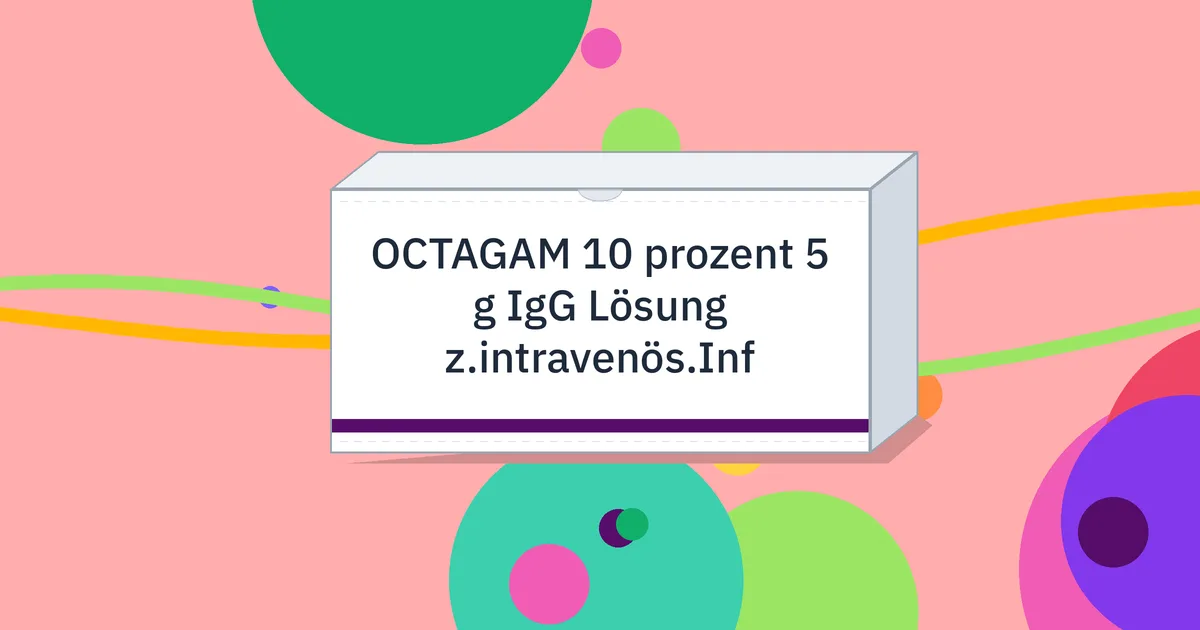 Symbolbild: Packung mit der Aufschrift OCTAGAM 10 prozent 5 g IgG Lösung z.intravenös.Inf (PZN 01128363) – Verfügbarkeit und Bezug in Apotheken in Frankfurt am Main
