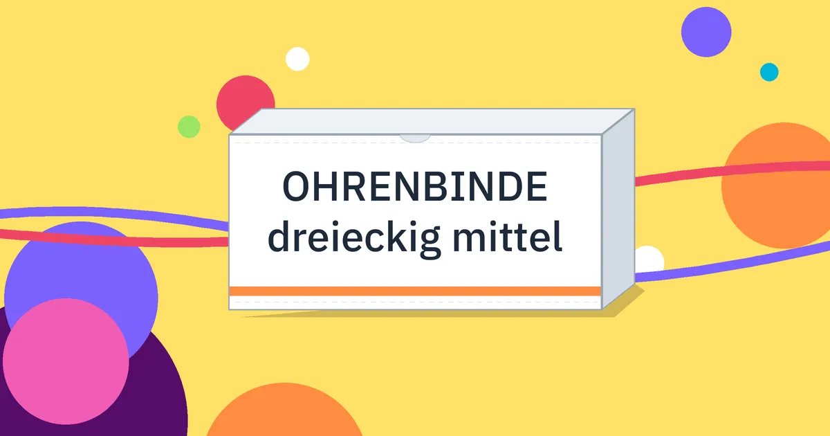 Symbolbild: Packung mit der Aufschrift OHRENBINDE dreieckig mittel (PZN 01733006) – Verfügbarkeit und Bezug in Apotheken in Frankfurt am Main