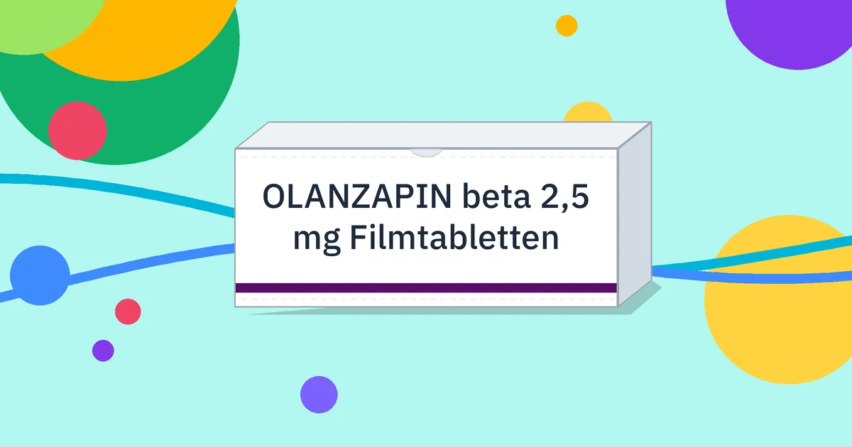 Symbolbild: Packung mit der Aufschrift OLANZAPIN beta 2,5 mg Filmtabletten (PZN 08832763) – Verfügbarkeit und Bezug in Apotheken in Frankfurt am Main