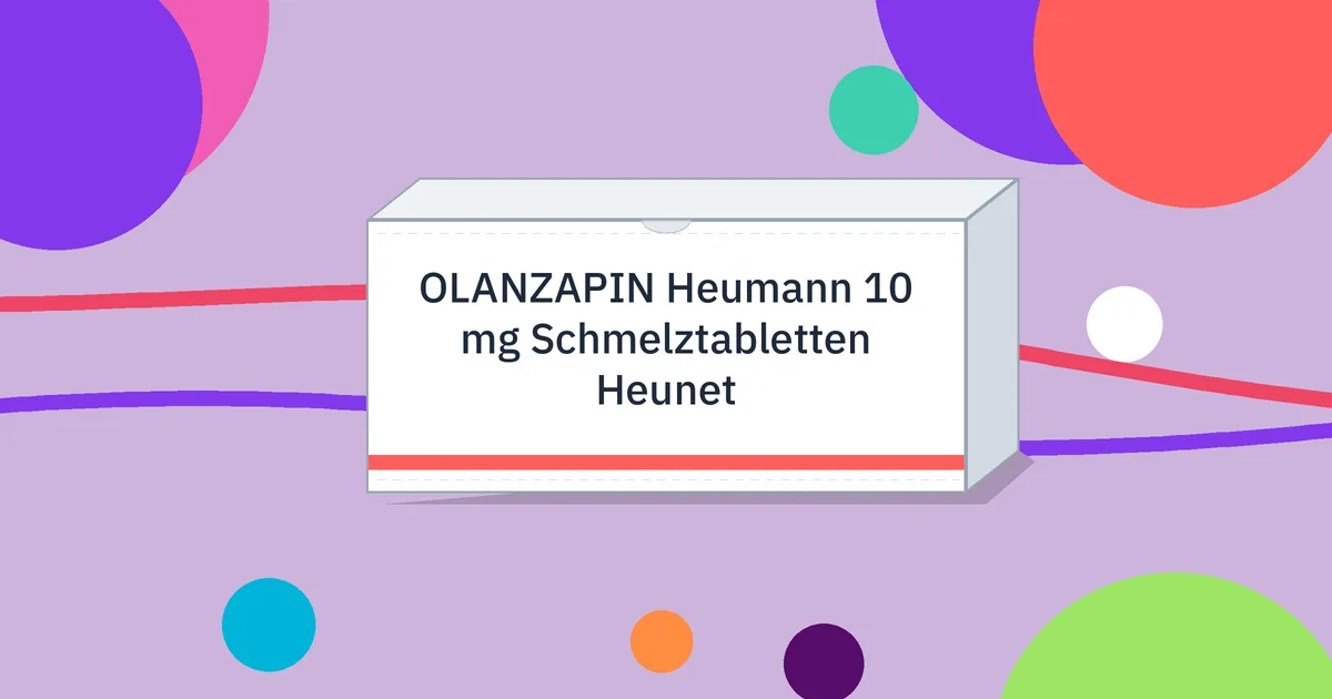 Symbolbild: Packung mit der Aufschrift OLANZAPIN Heumann 10 mg Schmelztabletten Heunet (PZN 09100134) – Verfügbarkeit und Bezug in Apotheken in Frankfurt am Main
