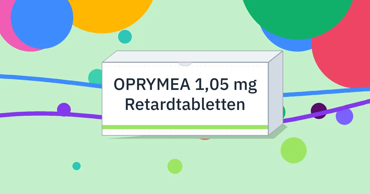 Symbolbild: Packung mit der Aufschrift OPRYMEA 1,05 mg Retardtabletten (PZN 17502616) – Verfügbarkeit und Bezug in Apotheken in Frankfurt am Main