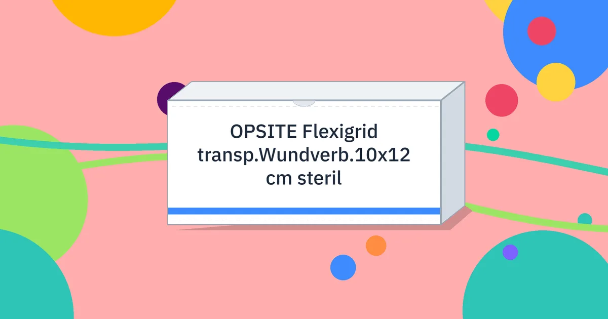 Symbolbild: Packung mit der Aufschrift OPSITE Flexigrid transp.Wundverb.10x12 cm steril (PZN 04481195) – Verfügbarkeit und Bezug in Apotheken in Frankfurt am Main