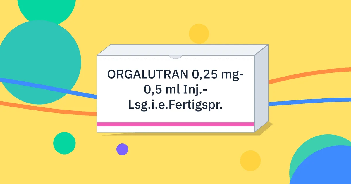 Symbolbild: Packung mit der Aufschrift ORGALUTRAN 0,25 mg-0,5 ml Inj.-Lsg.i.e.Fertigspr. (PZN 15619780) – Verfügbarkeit und Bezug in Apotheken in Frankfurt am Main