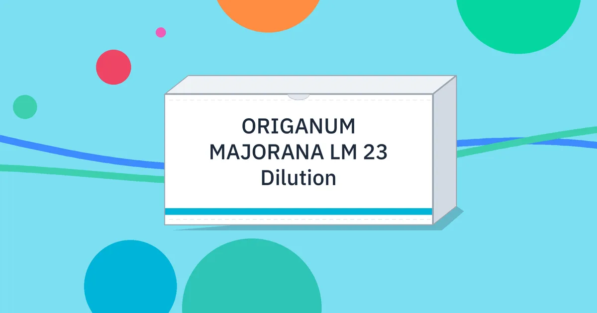 Symbolbild: Packung mit der Aufschrift ORIGANUM MAJORANA LM 23 Dilution (PZN 12972702) – Verfügbarkeit und Bezug in Apotheken in Frankfurt am Main