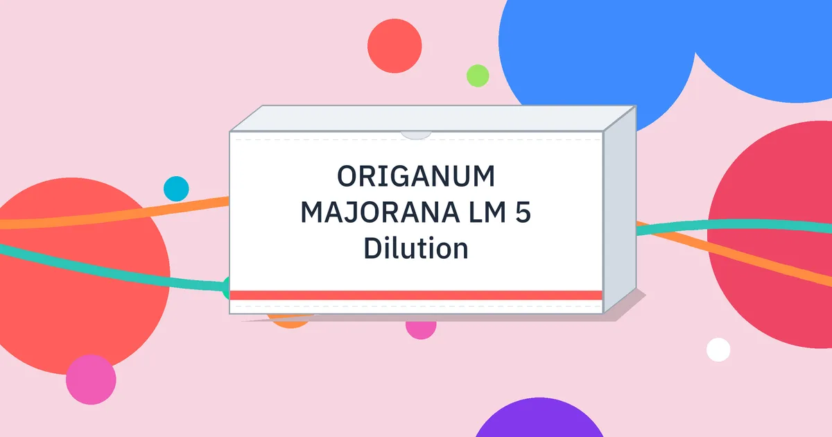 Symbolbild: Packung mit der Aufschrift ORIGANUM MAJORANA LM 5 Dilution (PZN 12972493) – Verfügbarkeit und Bezug in Apotheken in Frankfurt am Main