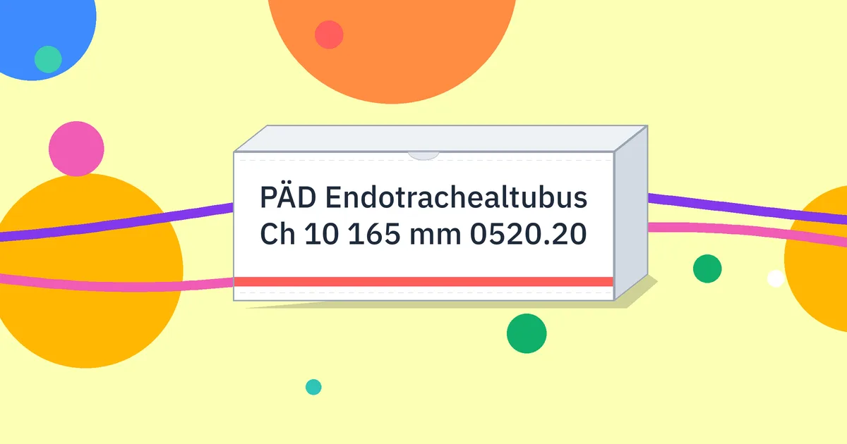 Symbolbild: Packung mit der Aufschrift PÄD Endotrachealtubus Ch 10 165 mm 0520.20 (PZN 00910475) – Verfügbarkeit und Bezug in Apotheken in Frankfurt am Main
