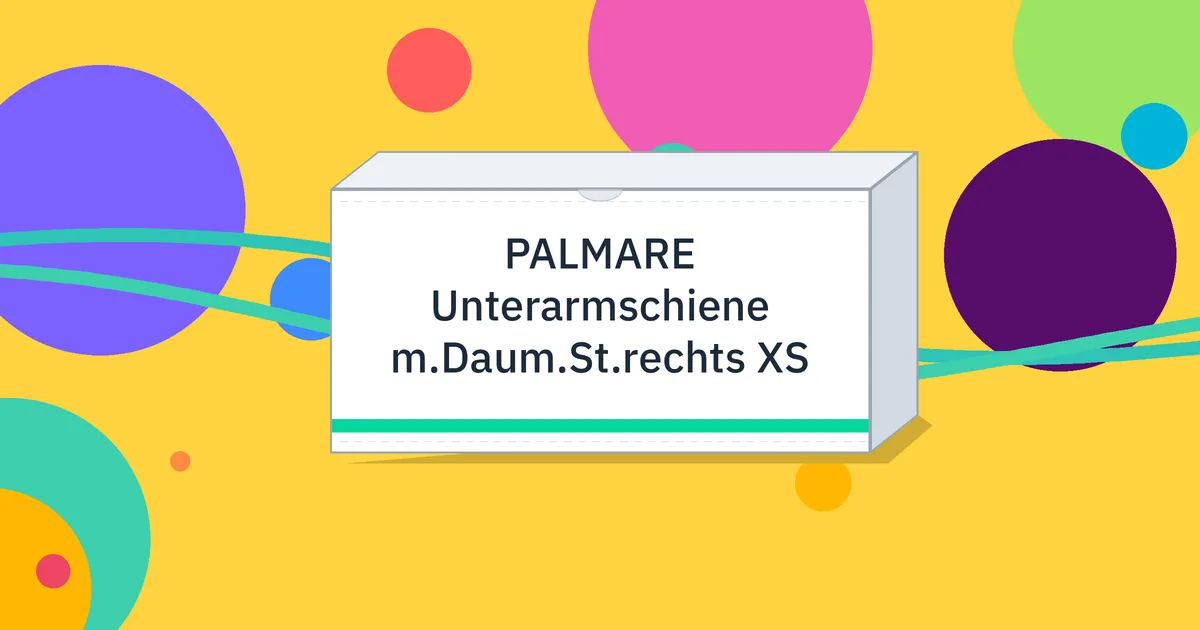 Symbolbild: Packung mit der Aufschrift PALMARE Unterarmschiene m.Daum.St.rechts XS (PZN 07504896) – Verfügbarkeit und Bezug in Apotheken in Frankfurt am Main