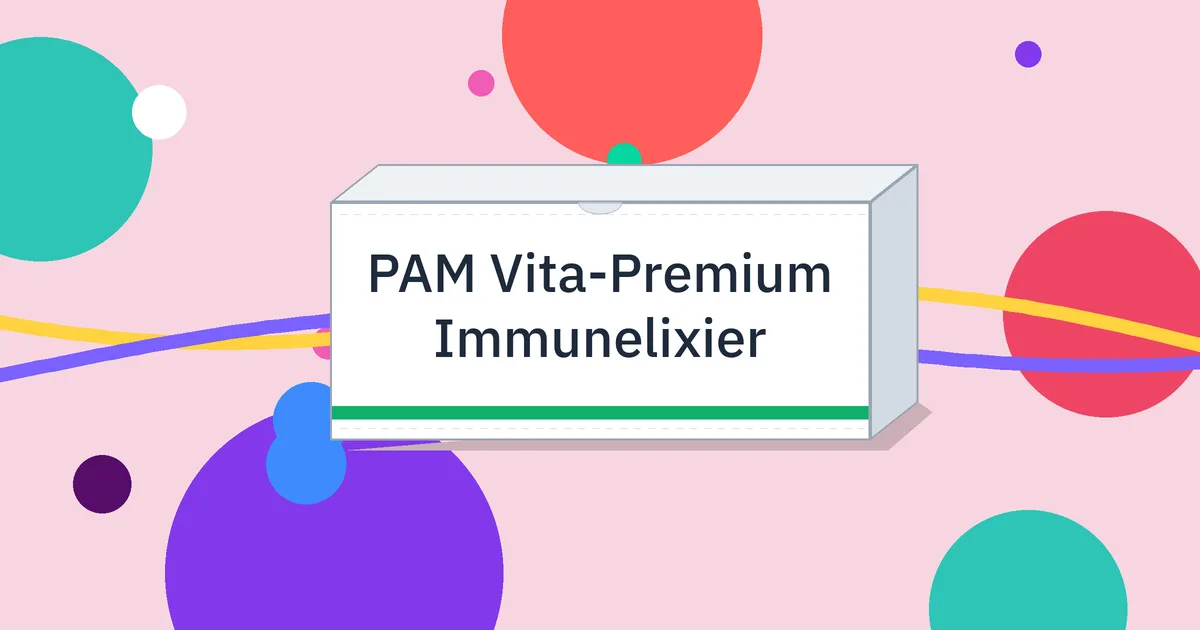 Symbolbild: Packung mit der Aufschrift PAM Vita-Premium Immunelixier (PZN 20299691) – Verfügbarkeit und Bezug in Apotheken in Frankfurt am Main
