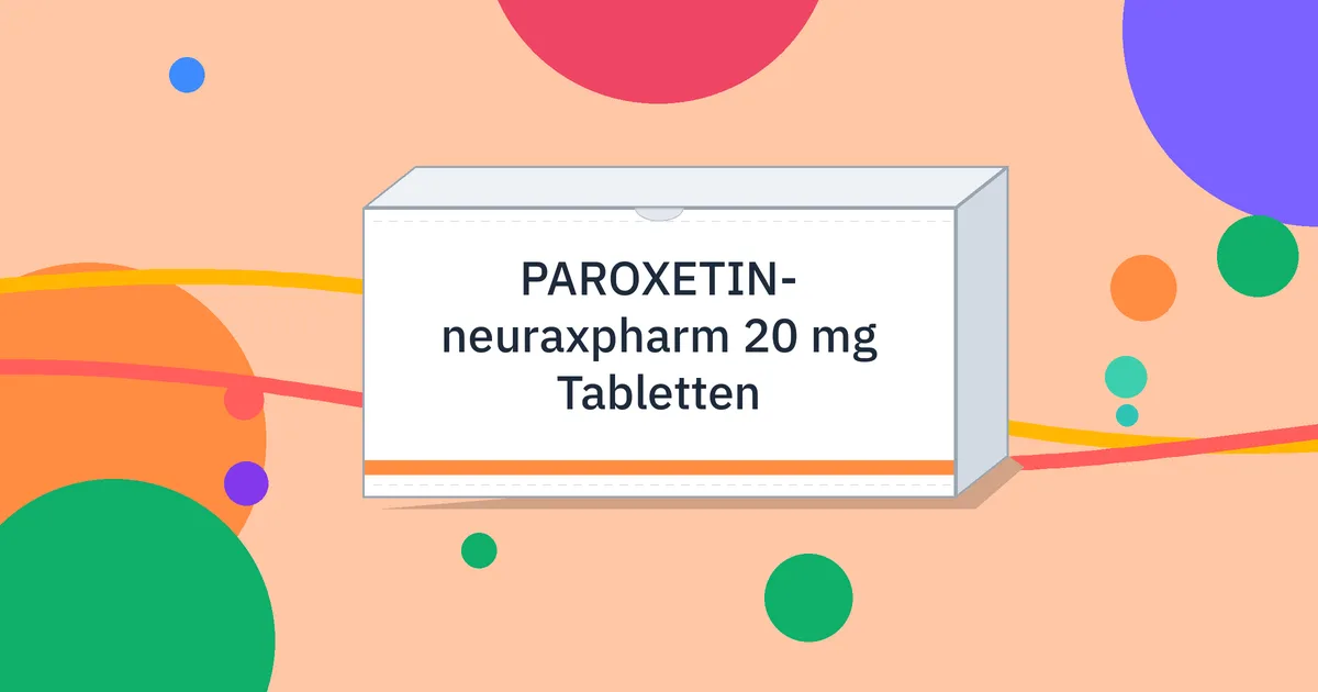 Symbolbild: Packung mit der Aufschrift PAROXETIN-neuraxpharm 20 mg Tabletten (PZN 07390820) – Verfügbarkeit und Bezug in Apotheken in Frankfurt am Main