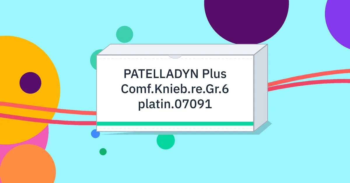 Symbolbild: Packung mit der Aufschrift PATELLADYN Plus Comf.Knieb.re.Gr.6 platin.07091 (PZN 18904630) – Verfügbarkeit und Bezug in Apotheken in Frankfurt am Main