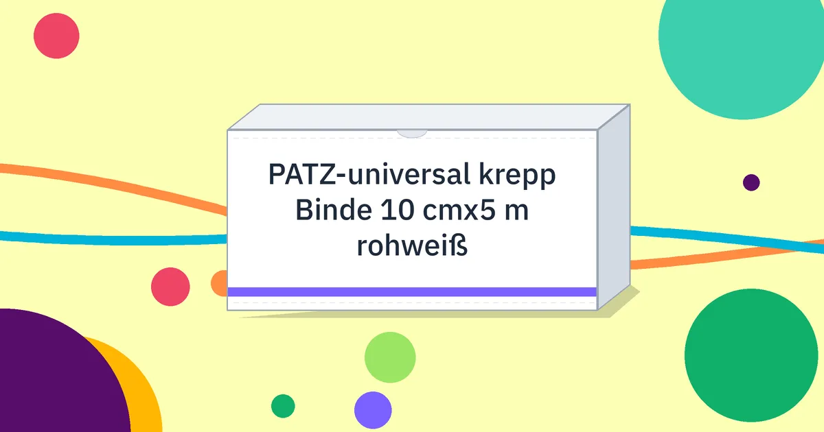 Symbolbild: Packung mit der Aufschrift PATZ-universal krepp Binde 10 cmx5 m rohweiß (PZN 06813833) – Verfügbarkeit und Bezug in Apotheken in Frankfurt am Main