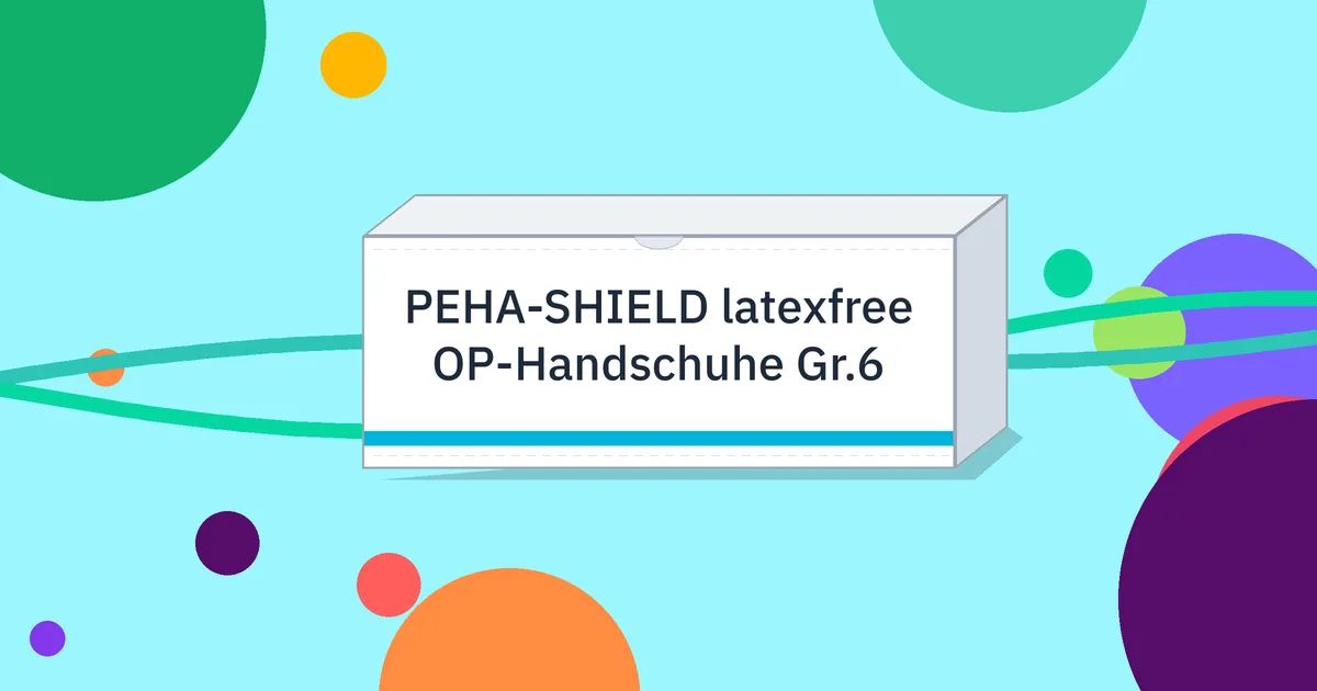 Symbolbild: Packung mit der Aufschrift PEHA-SHIELD latexfree OP-Handschuhe Gr.6 (PZN 10387371) – Verfügbarkeit und Bezug in Apotheken in Frankfurt am Main