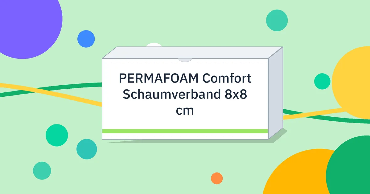 Symbolbild: Packung mit der Aufschrift PERMAFOAM Comfort Schaumverband 8x8 cm (PZN 14374537) – Verfügbarkeit und Bezug in Apotheken in Frankfurt am Main