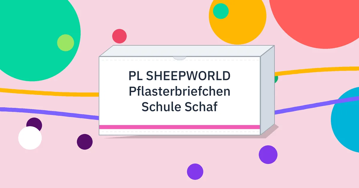 Symbolbild: Packung mit der Aufschrift PL SHEEPWORLD Pflasterbriefchen Schule Schaf (PZN 19743896) – Verfügbarkeit und Bezug in Apotheken in Frankfurt am Main