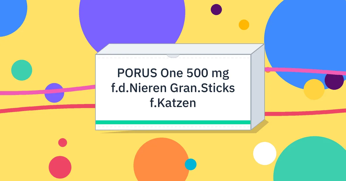 Symbolbild: Packung mit der Aufschrift PORUS One 500 mg f.d.Nieren Gran.Sticks f.Katzen (PZN 19745441) – Verfügbarkeit und Bezug in Apotheken in Frankfurt am Main