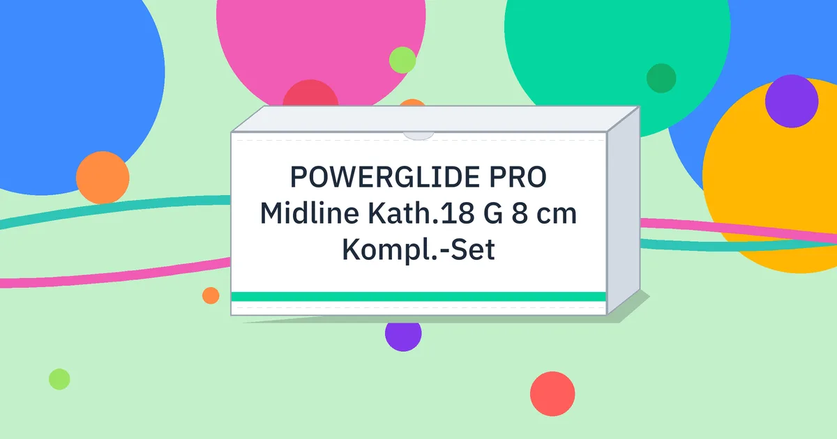 Symbolbild: Packung mit der Aufschrift POWERGLIDE PRO Midline Kath.18 G 8 cm Kompl.-Set (PZN 17151341) – Verfügbarkeit und Bezug in Apotheken in Frankfurt am Main