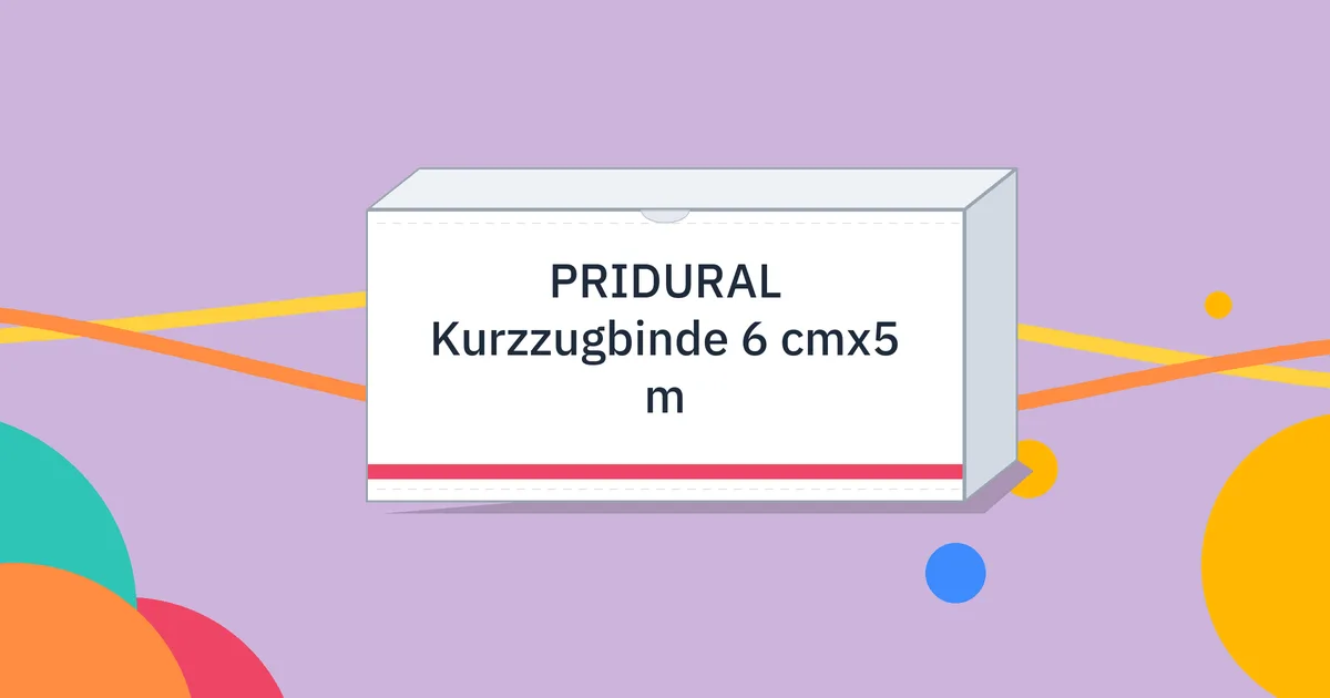 Symbolbild: Packung mit der Aufschrift PRIDURAL Kurzzugbinde 6 cmx5 m (PZN 04633541) – Verfügbarkeit und Bezug in Apotheken in Frankfurt am Main