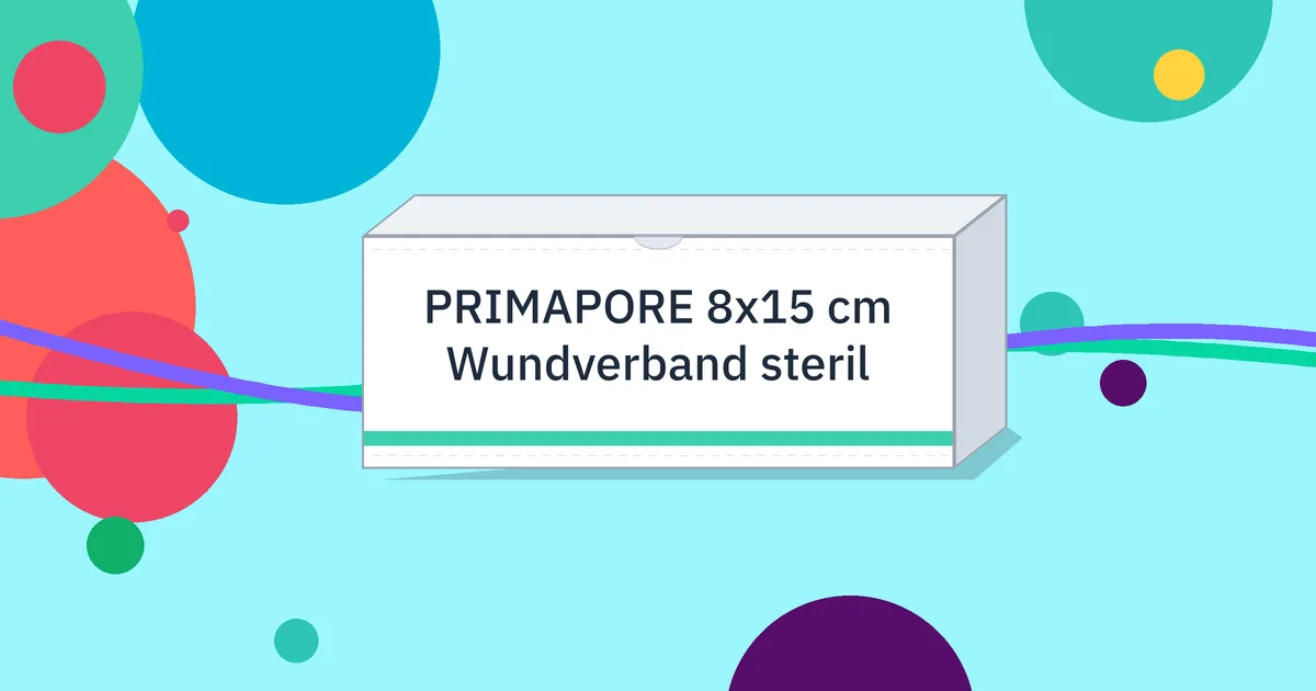Symbolbild: Packung mit der Aufschrift PRIMAPORE 8x15 cm Wundverband steril (PZN 17941994) – Verfügbarkeit und Bezug in Apotheken in Frankfurt am Main