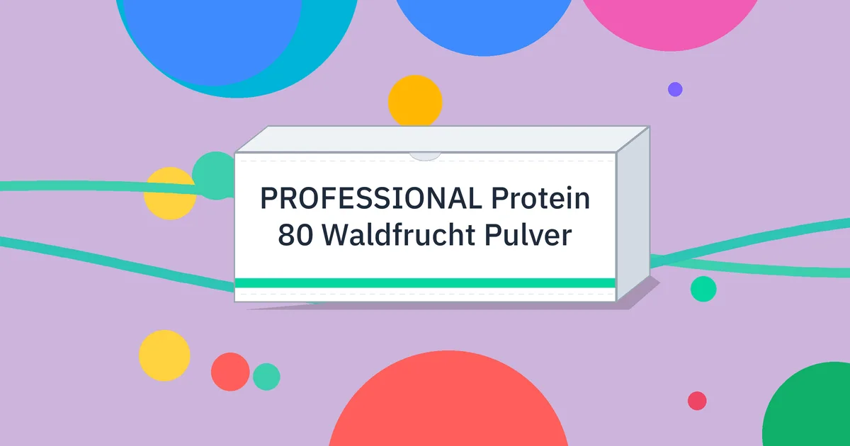 Symbolbild: Packung mit der Aufschrift PROFESSIONAL Protein 80 Waldfrucht Pulver (PZN 07304849) – Verfügbarkeit und Bezug in Apotheken in Frankfurt am Main