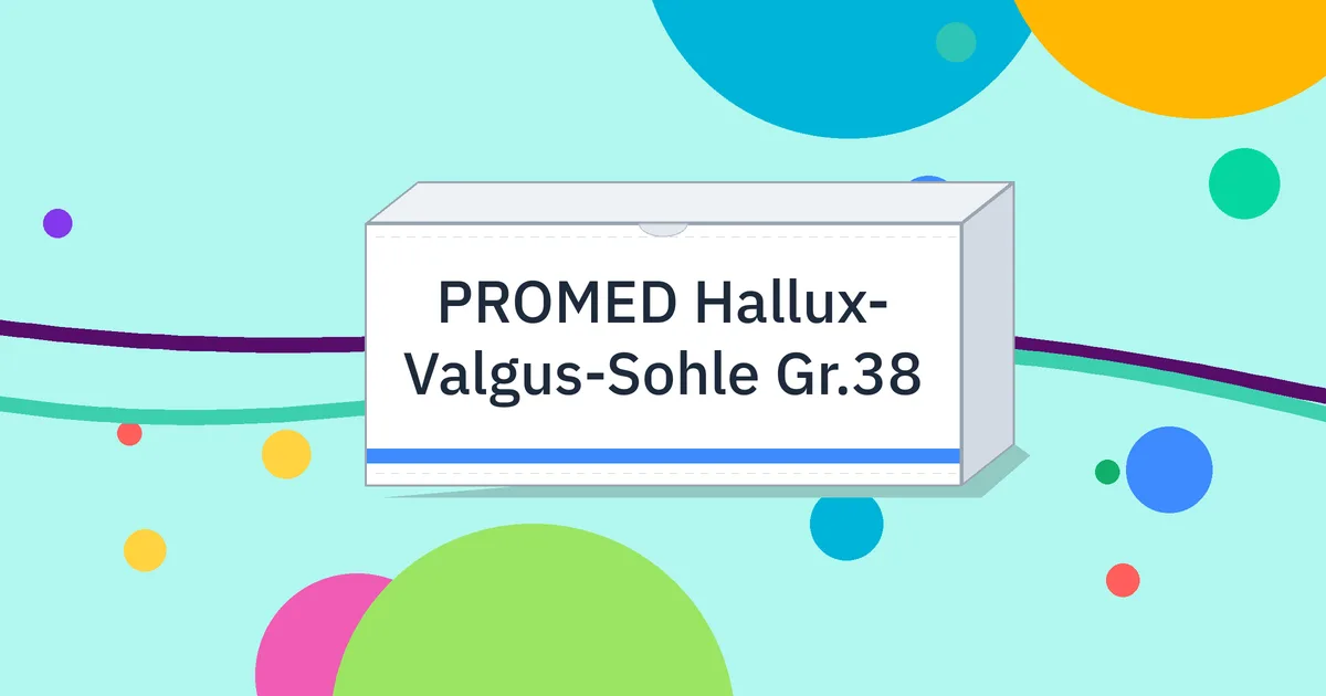Symbolbild: Packung mit der Aufschrift PROMED Hallux-Valgus-Sohle Gr.38 (PZN 07296558) – Verfügbarkeit und Bezug in Apotheken in Frankfurt am Main