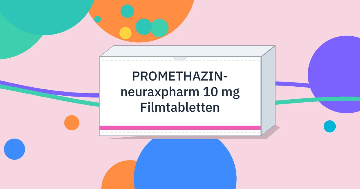 Symbolbild: Packung mit der Aufschrift PROMETHAZIN-neuraxpharm 10 mg Filmtabletten (PZN 03421452) – Verfügbarkeit und Bezug in Apotheken in Frankfurt am Main
