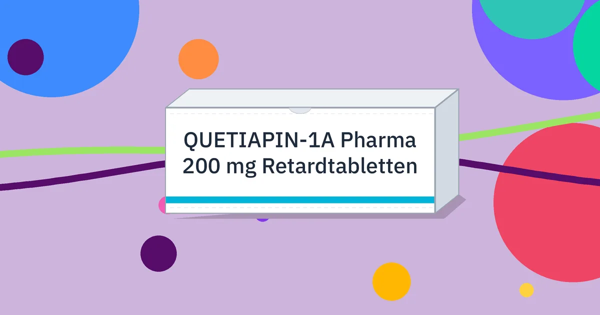 Symbolbild: Packung mit der Aufschrift QUETIAPIN-1A Pharma 200 mg Retardtabletten (PZN 09947149) – Verfügbarkeit und Bezug in Apotheken in Frankfurt am Main