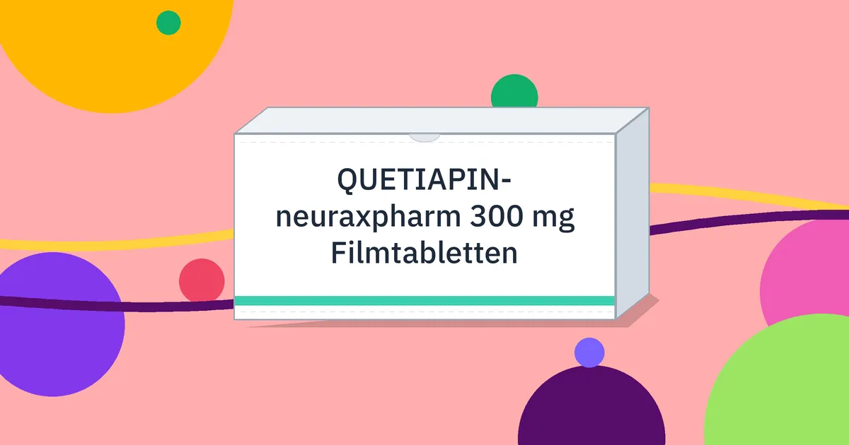 Symbolbild: Packung mit der Aufschrift QUETIAPIN-neuraxpharm 300 mg Filmtabletten (PZN 09445761) – Verfügbarkeit und Bezug in Apotheken in Frankfurt am Main