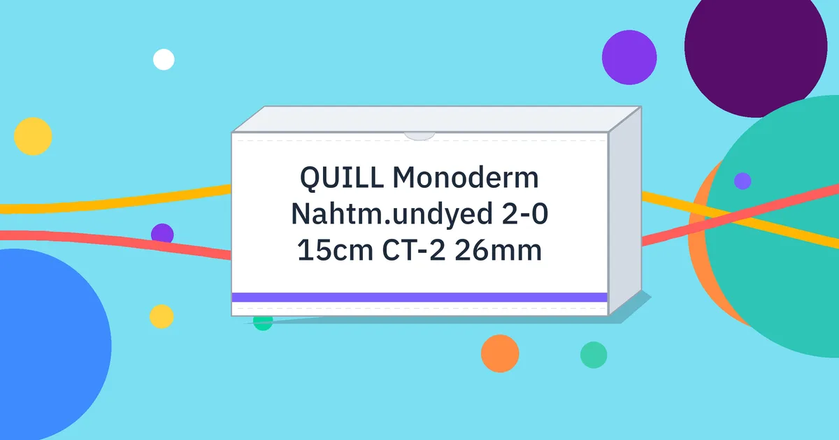 Symbolbild: Packung mit der Aufschrift QUILL Monoderm Nahtm.undyed 2-0 15cm CT-2 26mm (PZN 17988429) – Verfügbarkeit und Bezug in Apotheken in Frankfurt am Main