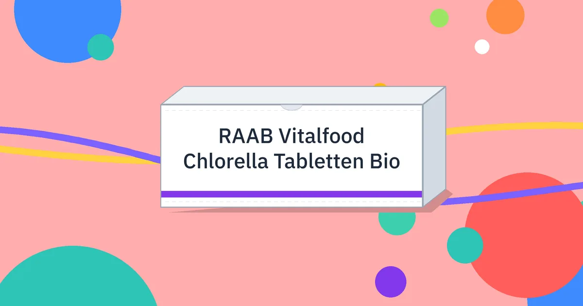 Symbolbild: Packung mit der Aufschrift RAAB Vitalfood Chlorella Tabletten Bio (PZN 19392505) – Verfügbarkeit und Bezug in Apotheken in Frankfurt am Main