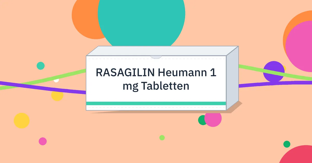 Symbolbild: Packung mit der Aufschrift RASAGILIN Heumann 1 mg Tabletten (PZN 11294157) – Verfügbarkeit und Bezug in Apotheken in Frankfurt am Main