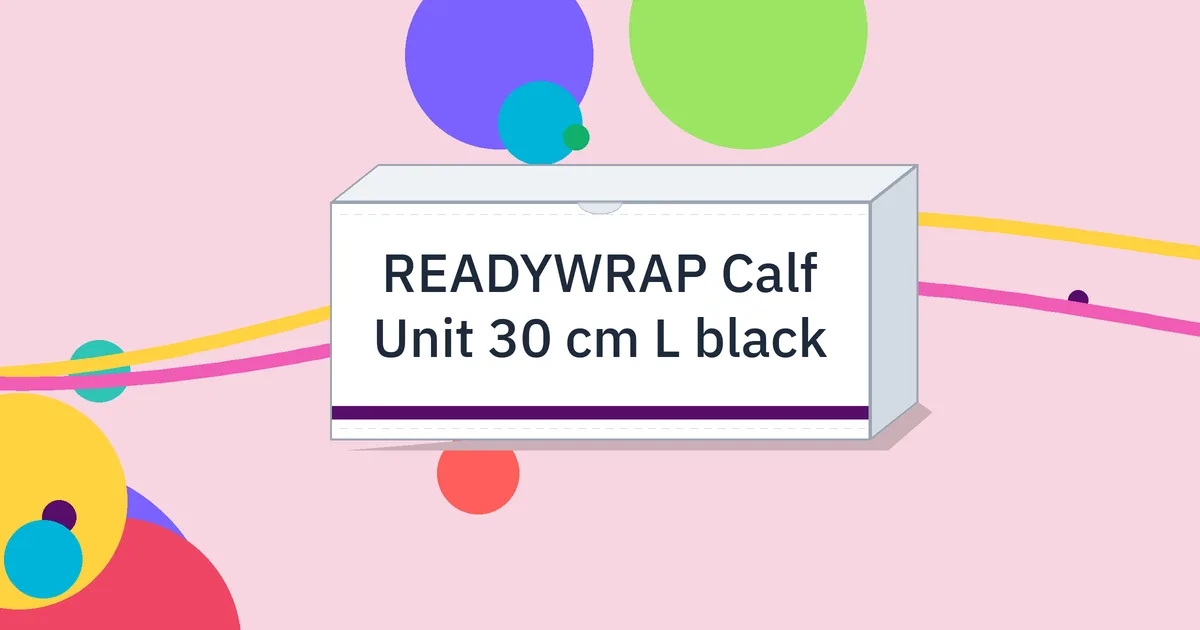 Symbolbild: Packung mit der Aufschrift READYWRAP Calf Unit 30 cm L black (PZN 16566494) – Verfügbarkeit und Bezug in Apotheken in Frankfurt am Main
