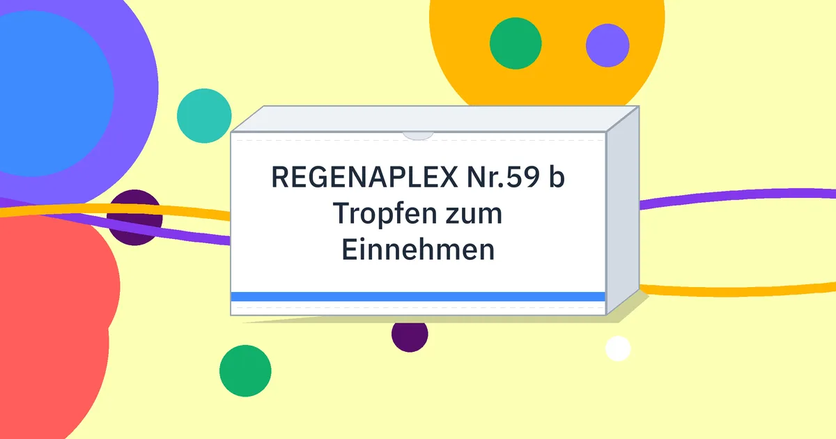 Symbolbild: Packung mit der Aufschrift REGENAPLEX Nr.59 b Tropfen zum Einnehmen (PZN 02643044) – Verfügbarkeit und Bezug in Apotheken in Frankfurt am Main
