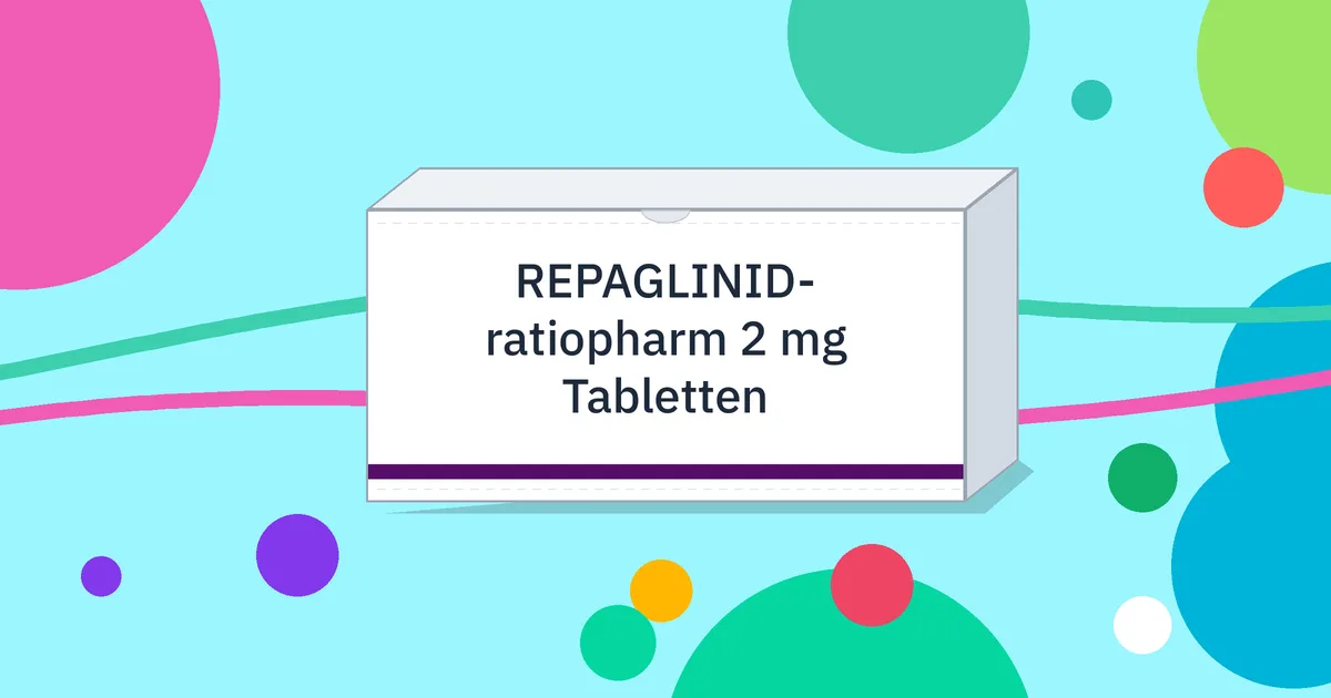 Symbolbild: Packung mit der Aufschrift REPAGLINID-ratiopharm 2 mg Tabletten (PZN 03057006) – Verfügbarkeit und Bezug in Apotheken in Frankfurt am Main