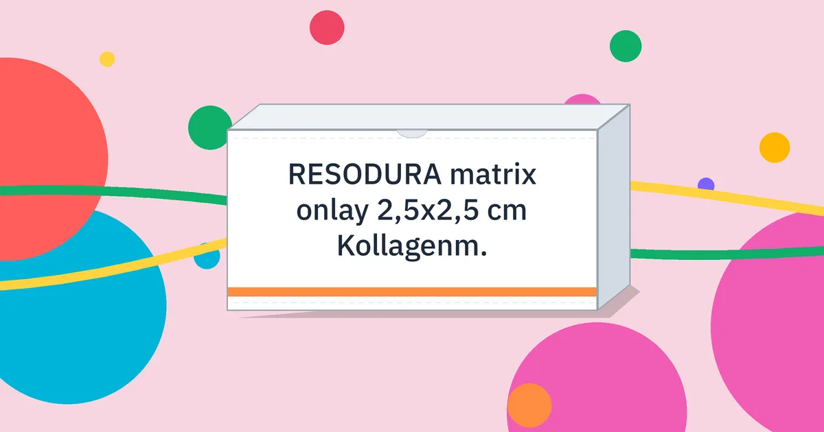 Symbolbild: Packung mit der Aufschrift RESODURA matrix onlay 2,5x2,5 cm Kollagenm. (PZN 14304011) – Verfügbarkeit und Bezug in Apotheken in Frankfurt am Main