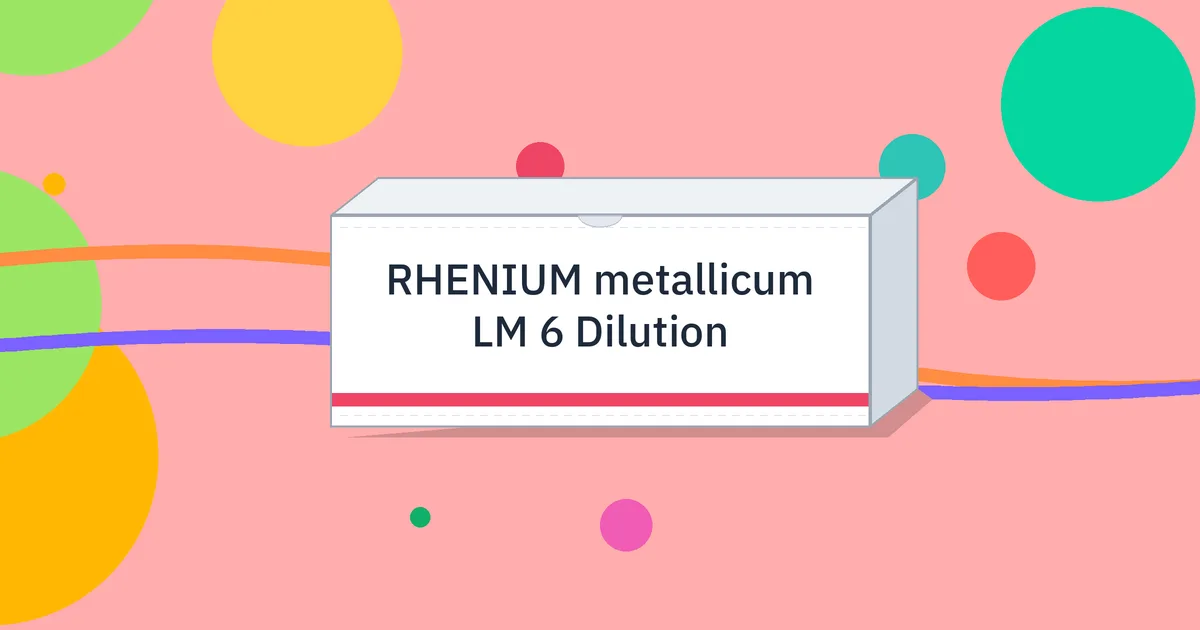 Symbolbild: Packung mit der Aufschrift RHENIUM metallicum LM 6 Dilution (PZN 13048942) – Verfügbarkeit und Bezug in Apotheken in Frankfurt am Main