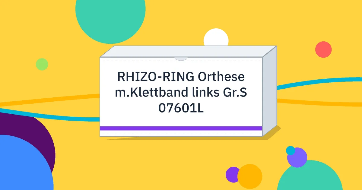 Symbolbild: Packung mit der Aufschrift RHIZO-RING Orthese m.Klettband links Gr.S 07601L (PZN 08733570) – Verfügbarkeit und Bezug in Apotheken in Frankfurt am Main