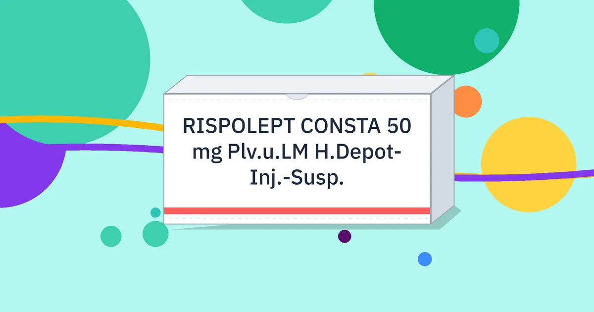 Symbolbild: Packung mit der Aufschrift RISPOLEPT CONSTA 50 mg Plv.u.LM H.Depot-Inj.-Susp. (PZN 16800004) – Verfügbarkeit und Bezug in Apotheken in Frankfurt am Main