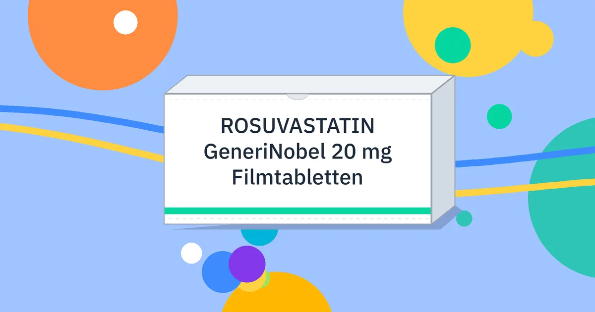 Symbolbild: Packung mit der Aufschrift ROSUVASTATIN GeneriNobel 20 mg Filmtabletten (PZN 19148194) – Verfügbarkeit und Bezug in Apotheken in Frankfurt am Main