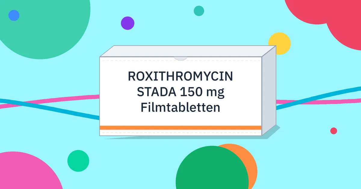 Symbolbild: Packung mit der Aufschrift ROXITHROMYCIN STADA 150 mg Filmtabletten (PZN 01415772) – Verfügbarkeit und Bezug in Apotheken in Frankfurt am Main