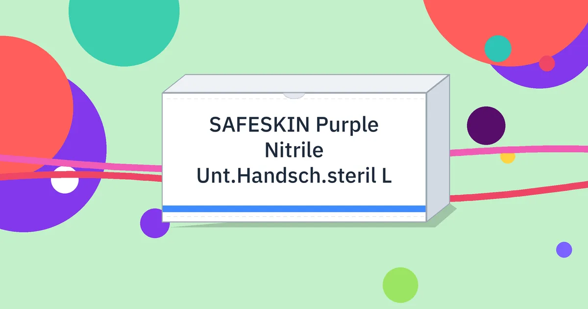 Symbolbild: Packung mit der Aufschrift SAFESKIN Purple Nitrile Unt.Handsch.steril L (PZN 02700730) – Verfügbarkeit und Bezug in Apotheken in Frankfurt am Main